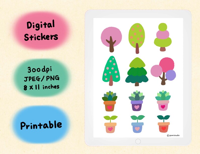 Digital Stickers, Digital Planner Stickers, Goodnotes Stickers, Tree ...