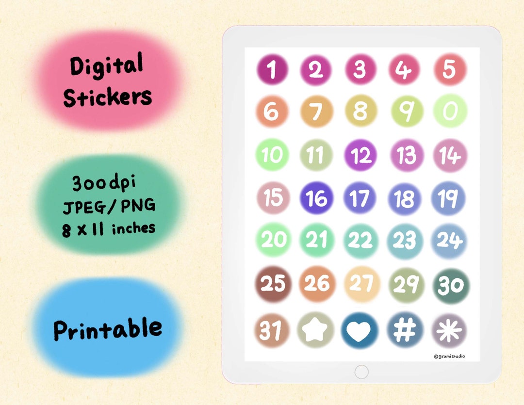 Digital Stickers, Digital Planner Stickers, Goodnotes Stickers, Number ...