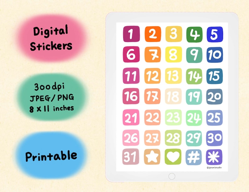 Digital Stickers, Digital Planner Stickers, Goodnotes Stickers, Number ...