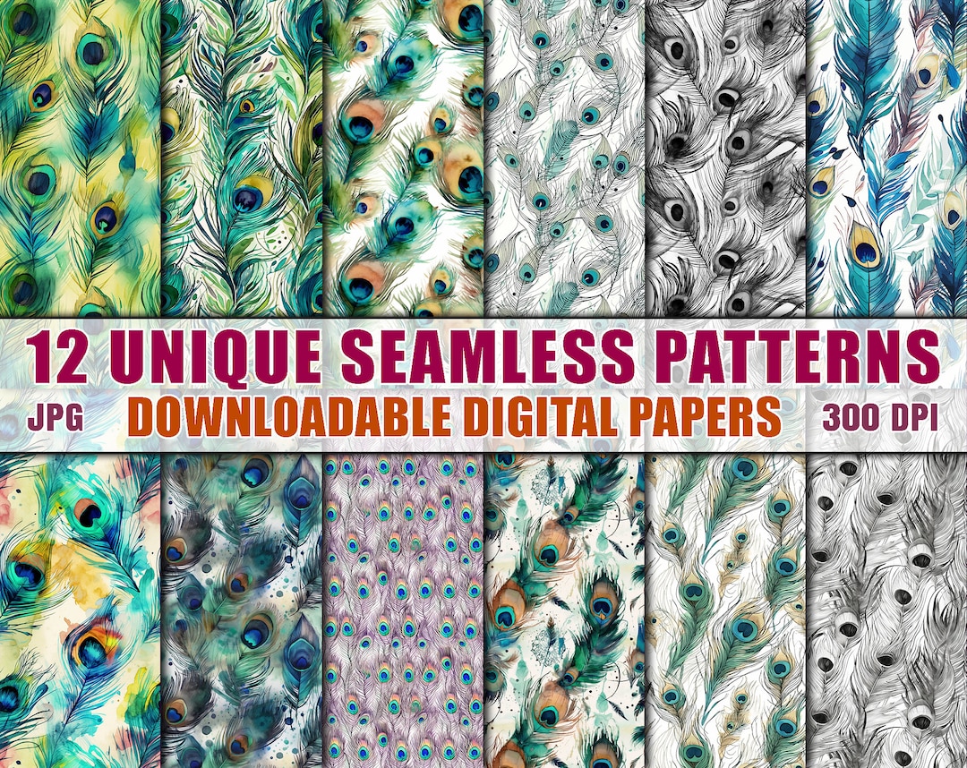 Peacock Feathers, Watercolor,seamless Patterns,light Background ...
