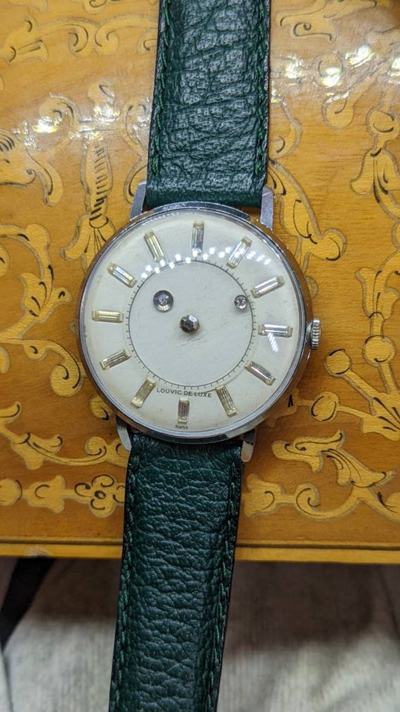 Rare Men's 1960s Louvic De Luxe Mystery Dial Jumbo 36mm Watch Serviced ...