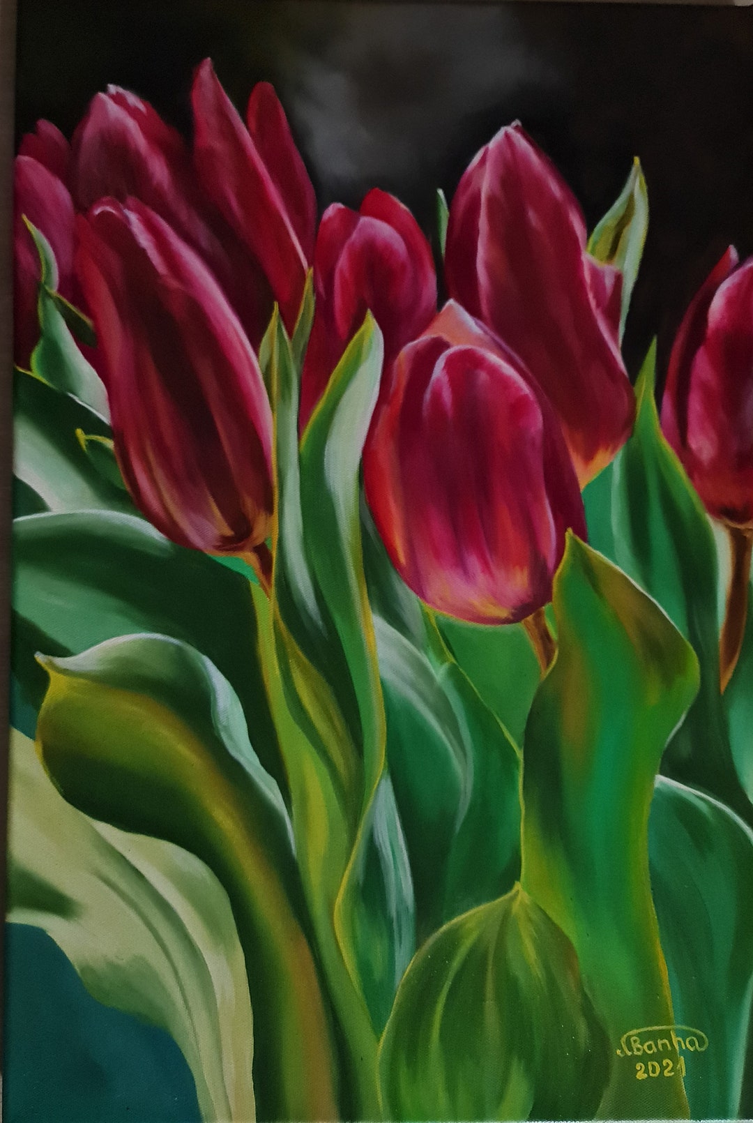 Red Tulips Hand Painted Picture, Oil Painting on Canvas - Etsy