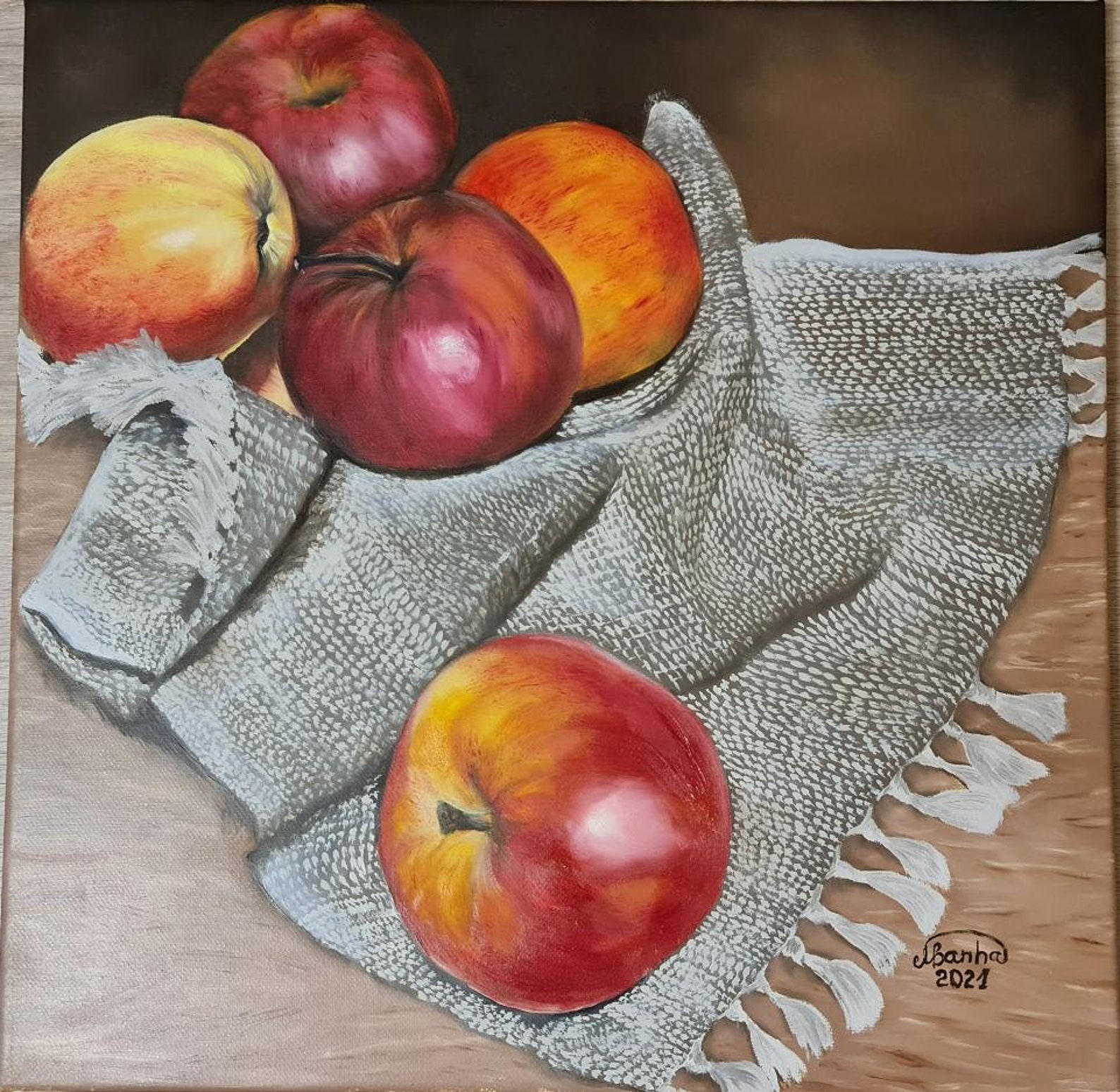 Apples on the Table Hand Painted Image of Oil on a Canvas - Etsy