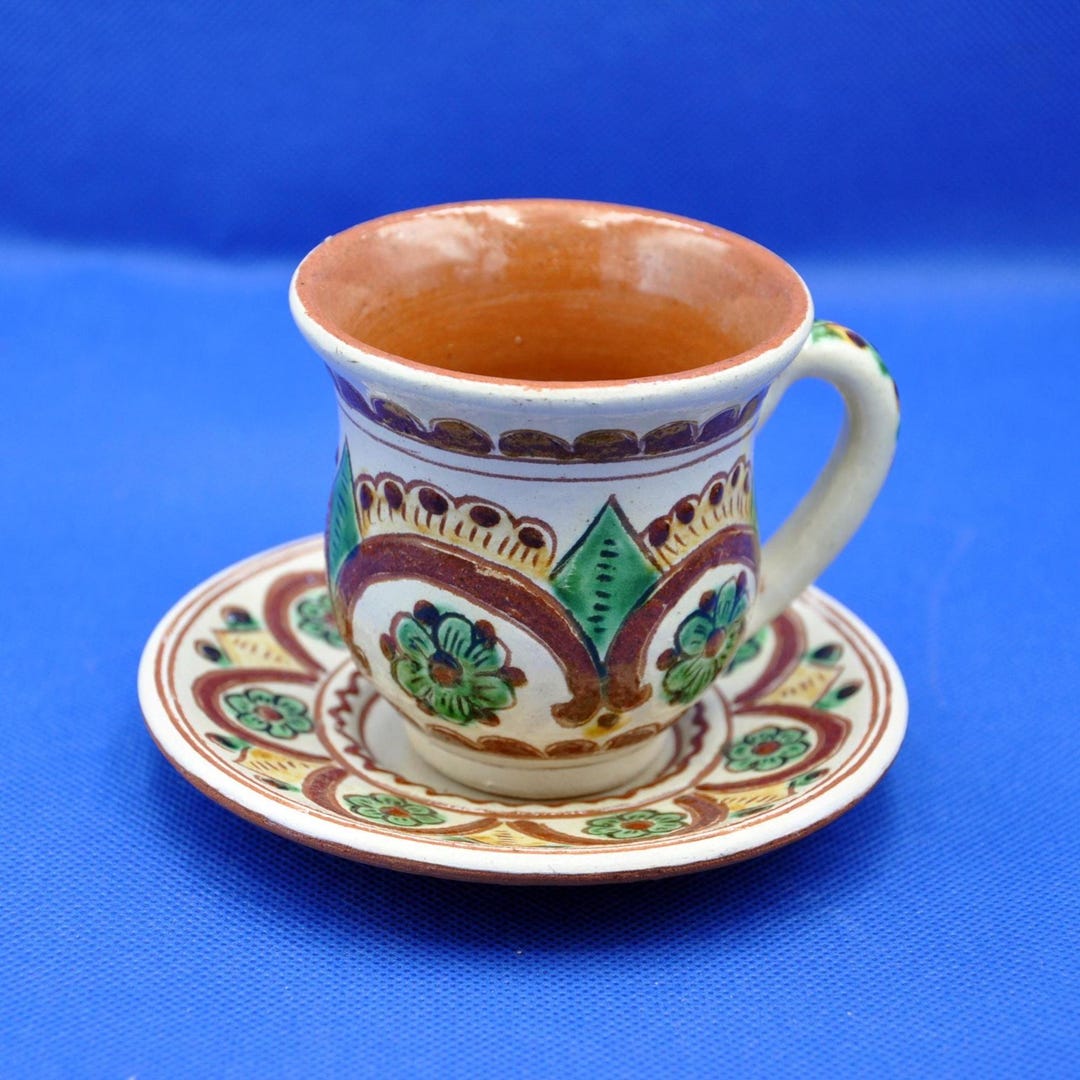 Hand-painted Ukrainian Clay Coffee Cup and Saucer – Unique Artisan ...