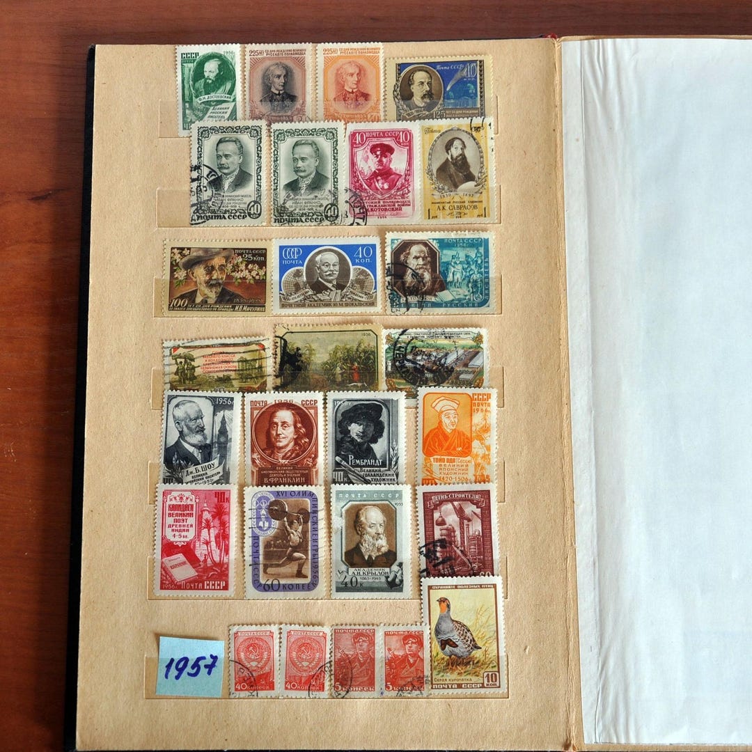 Vintage Soviet Postage Stamp Album – 400+ USSR Stamps – 1950–1962 ...