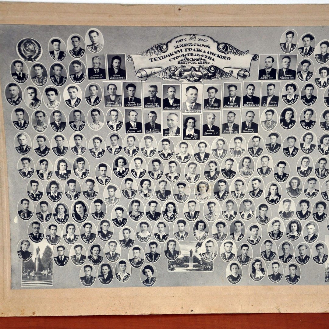 Vintage Soviet Graduation Vignette Photo | 1954 Black-and-white Class ...