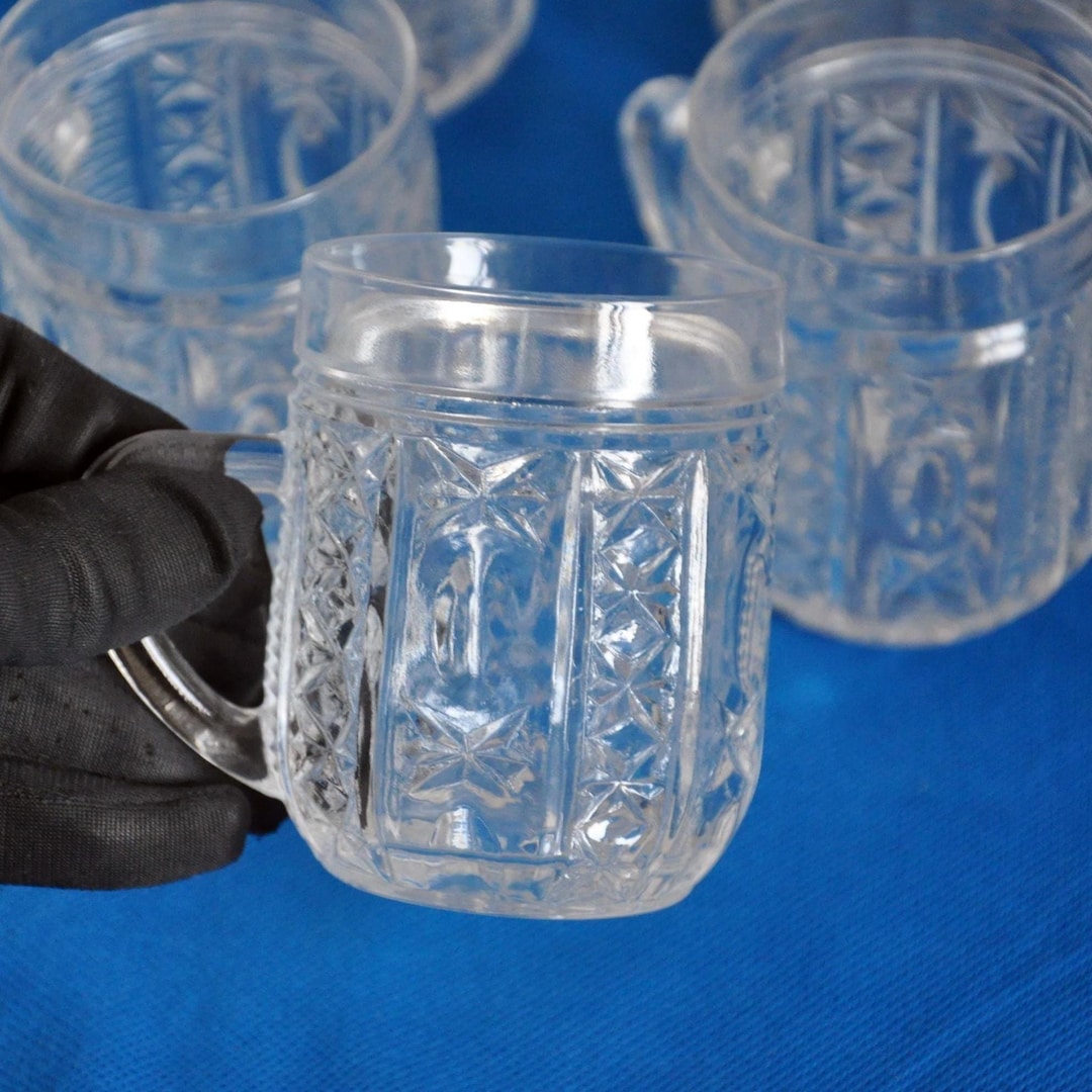 Set of 6 Vintage Soviet Crystal Mugs – 1980s – Faceted Transparent ...