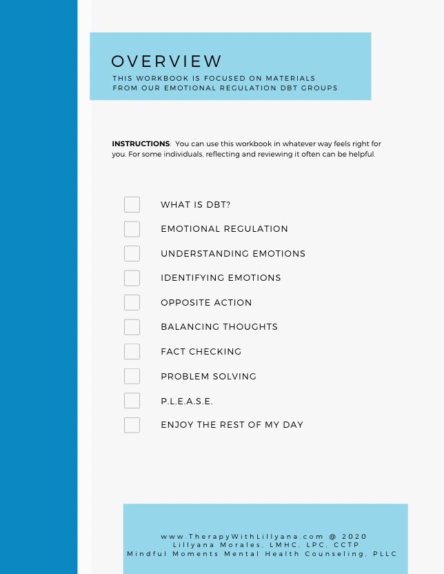 DBT Emotional Regulation Mental Health Workbook From a Licensed ...