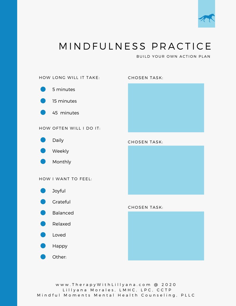 Mindfulness Worksheet by Licensed Therapist to Improve Mental Wellness ...