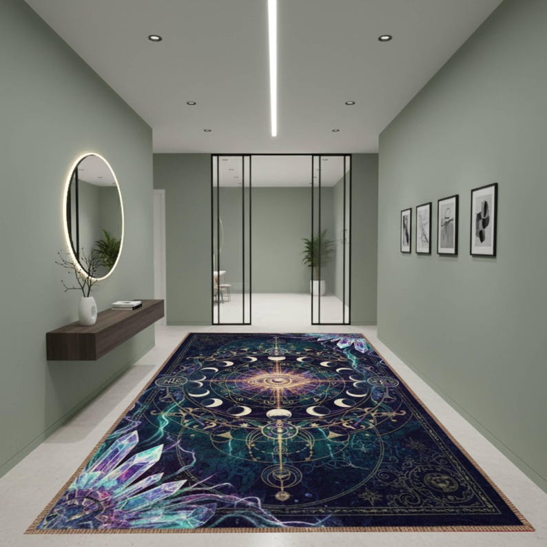 Mystic Moon Phase Rug, Celestial Hallway Runner Carpet, Kids Room ...