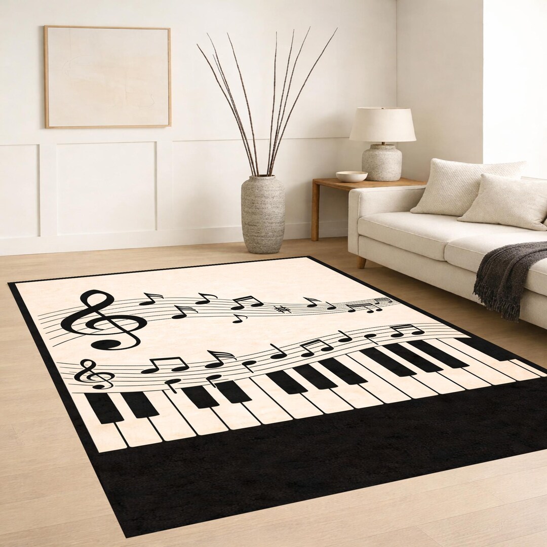 Piano Keyboard Area Rug, Music Notes Carpet, Musical Theme Living Room ...