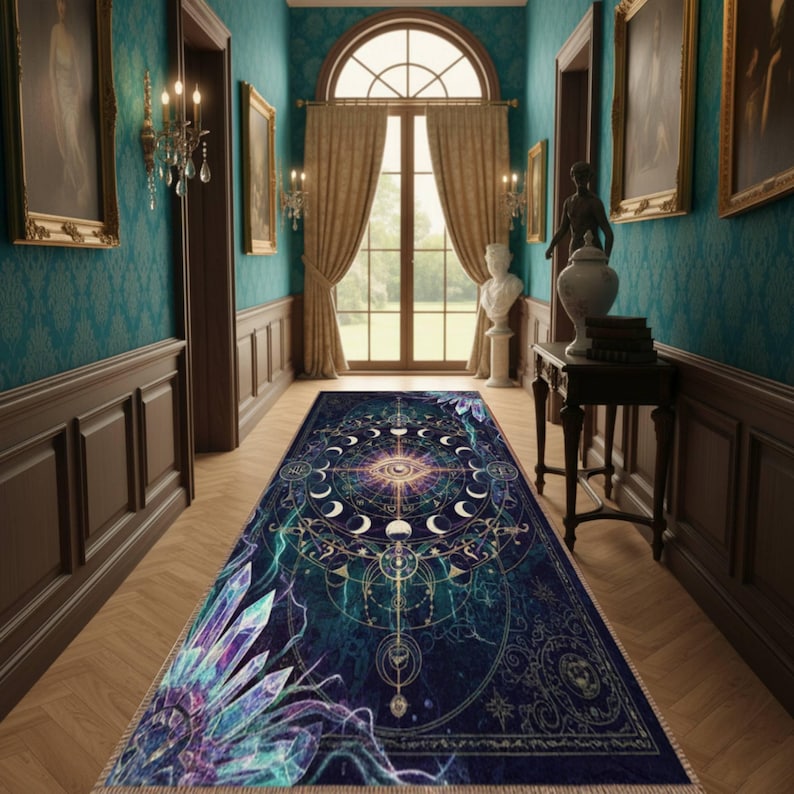 Mystic Moon Phase Rug, Celestial Hallway Runner Carpet, Kids Room ...