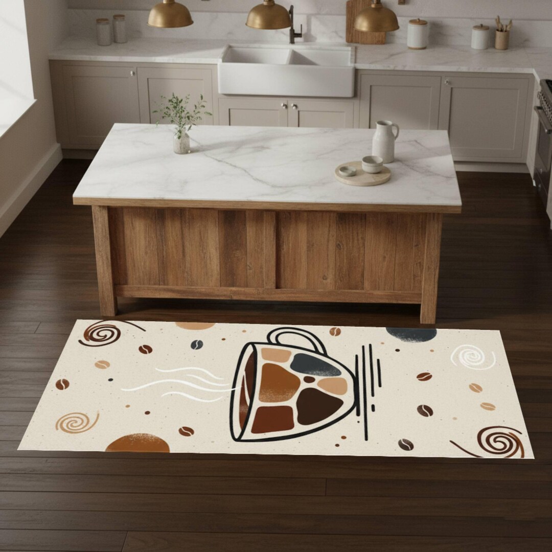Coffee Cup Kitchen Rug, Cute Cafe Theme Mat, Washable Non Slip Runner ...