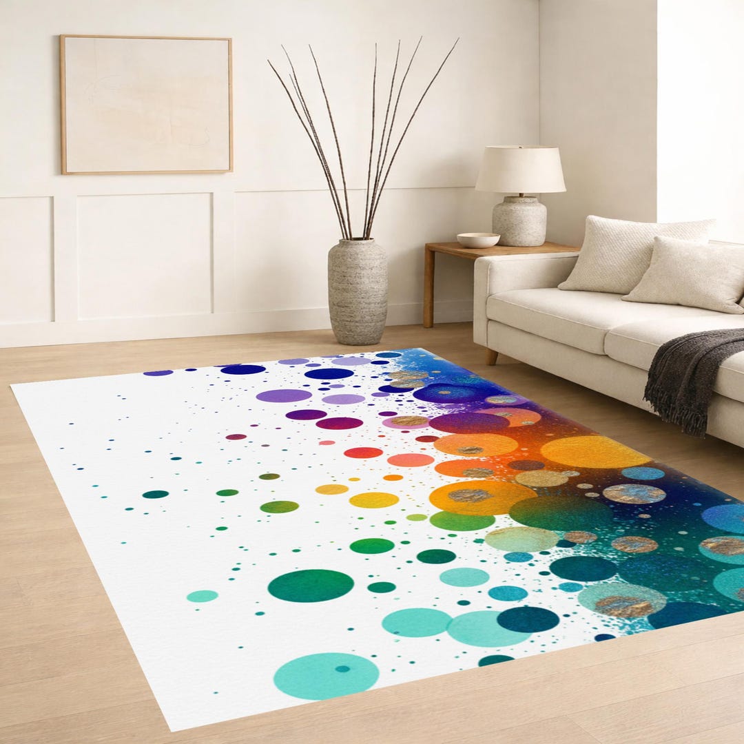Rainbow Bubble Area Rug, Abstract Circle Pattern Carpet, Colorful ...
