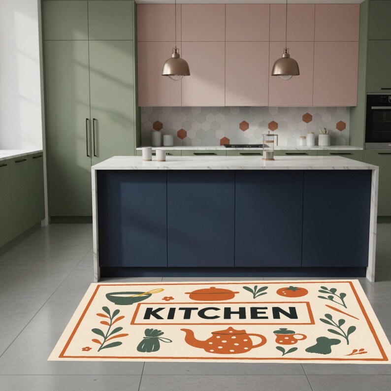 Kitchen Theme Rug, Cute Cooking Pattern Floor Mat, Washable Non Slip ...