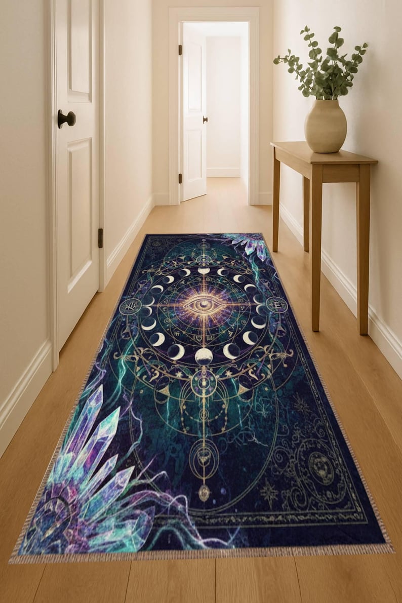 Mystic Moon Phase Rug, Celestial Hallway Runner Carpet, Kids Room ...
