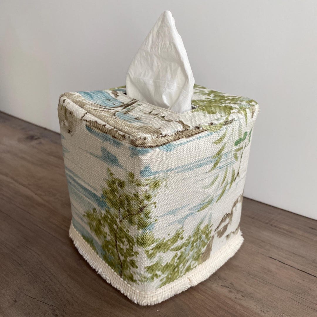 Watercolor Asian Scenic Fabric Tissue Box Cover: Trees Garden Toile - Etsy