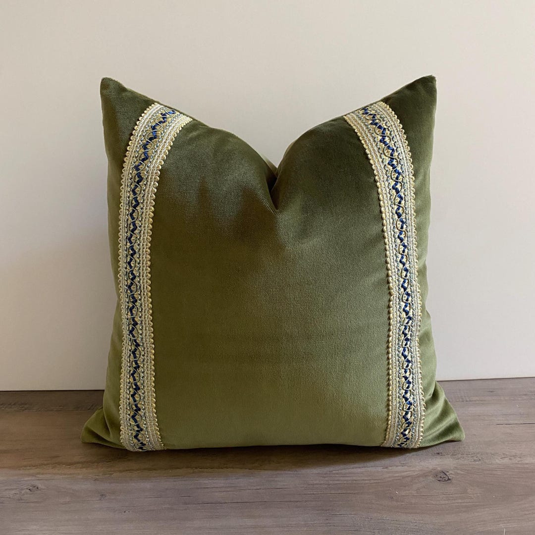 Green Velvet With Gimp Braid Trim Pillow Cover | Square & Lumbar - Etsy