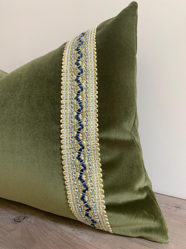 Green Velvet With Gimp Braid Trim Pillow Cover | Square & Lumbar - Etsy