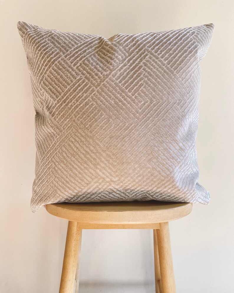 Beige Velvet Pillow Cover Geometric Pattern Soft Textured - Etsy