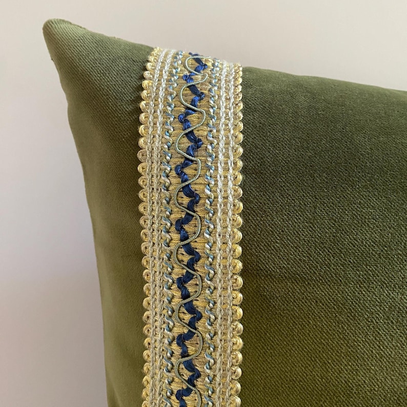Green Velvet With Gimp Braid Trim Pillow Cover | Square & Lumbar - Etsy