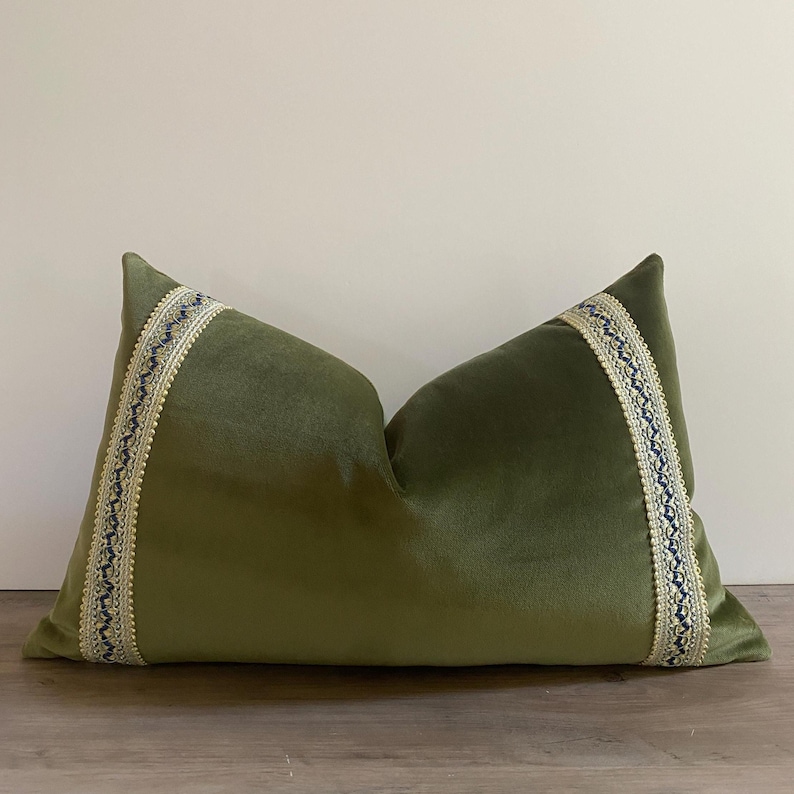 Green Velvet With Gimp Braid Trim Pillow Cover | Square & Lumbar - Etsy
