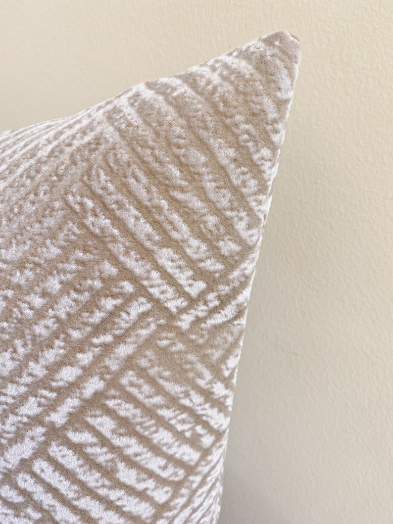 Beige Velvet Pillow Cover Geometric Pattern Soft Textured - Etsy