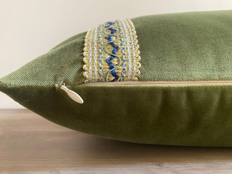 Green Velvet With Gimp Braid Trim Pillow Cover | Square & Lumbar - Etsy