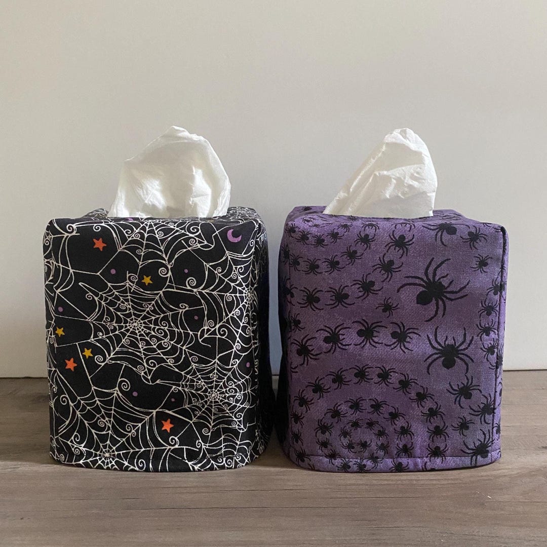 Halloween Tissue Box Cover: Spiders, Spider Webs, Black, Purple - Etsy