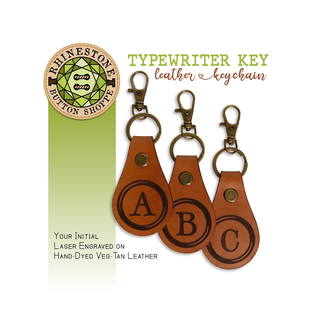 TYPEWRITER KEY Style With Initial - Laser Engraved Leather Keychain - Etsy