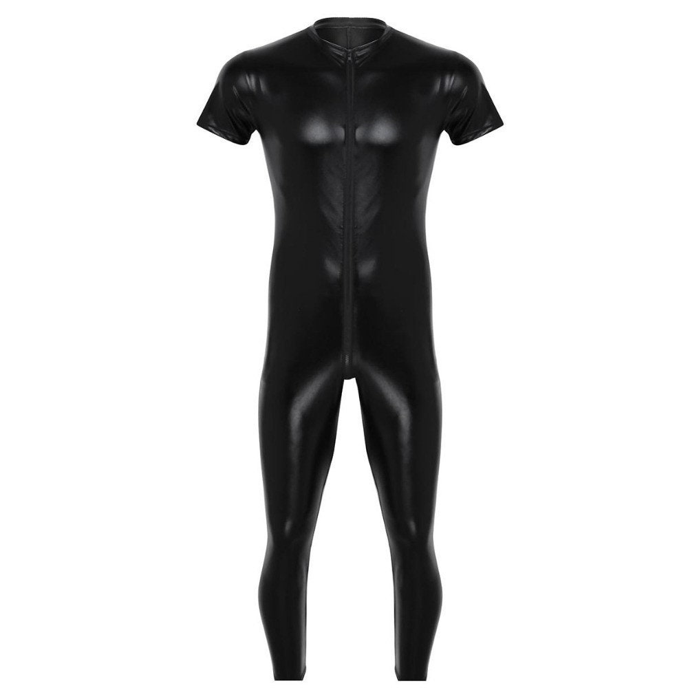 Black Latex Catsuit For Men Latex Bodysuit Full Body Back Zipper
