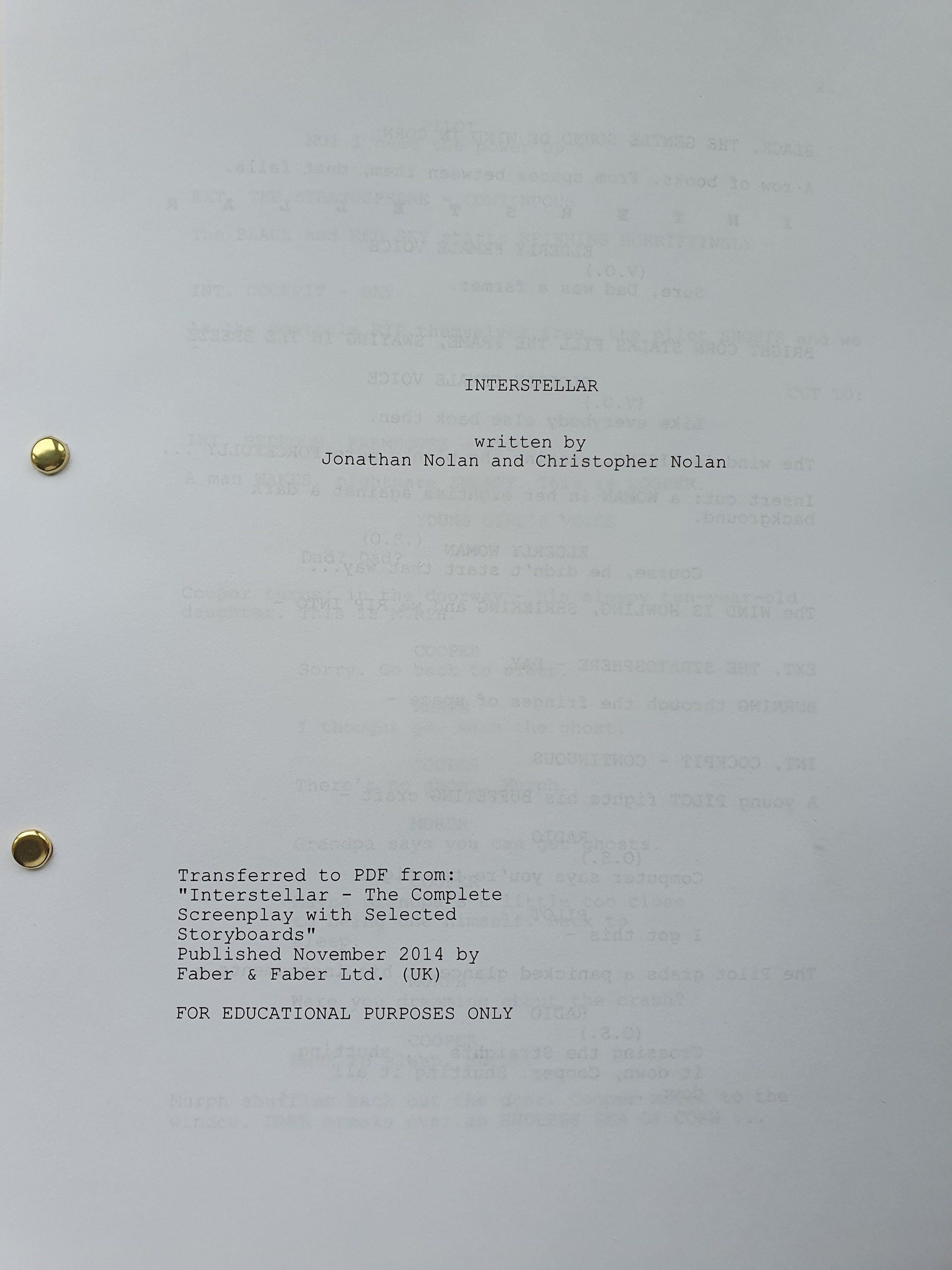 Interstellar Script/screenplay With Movie Poster and | Etsy