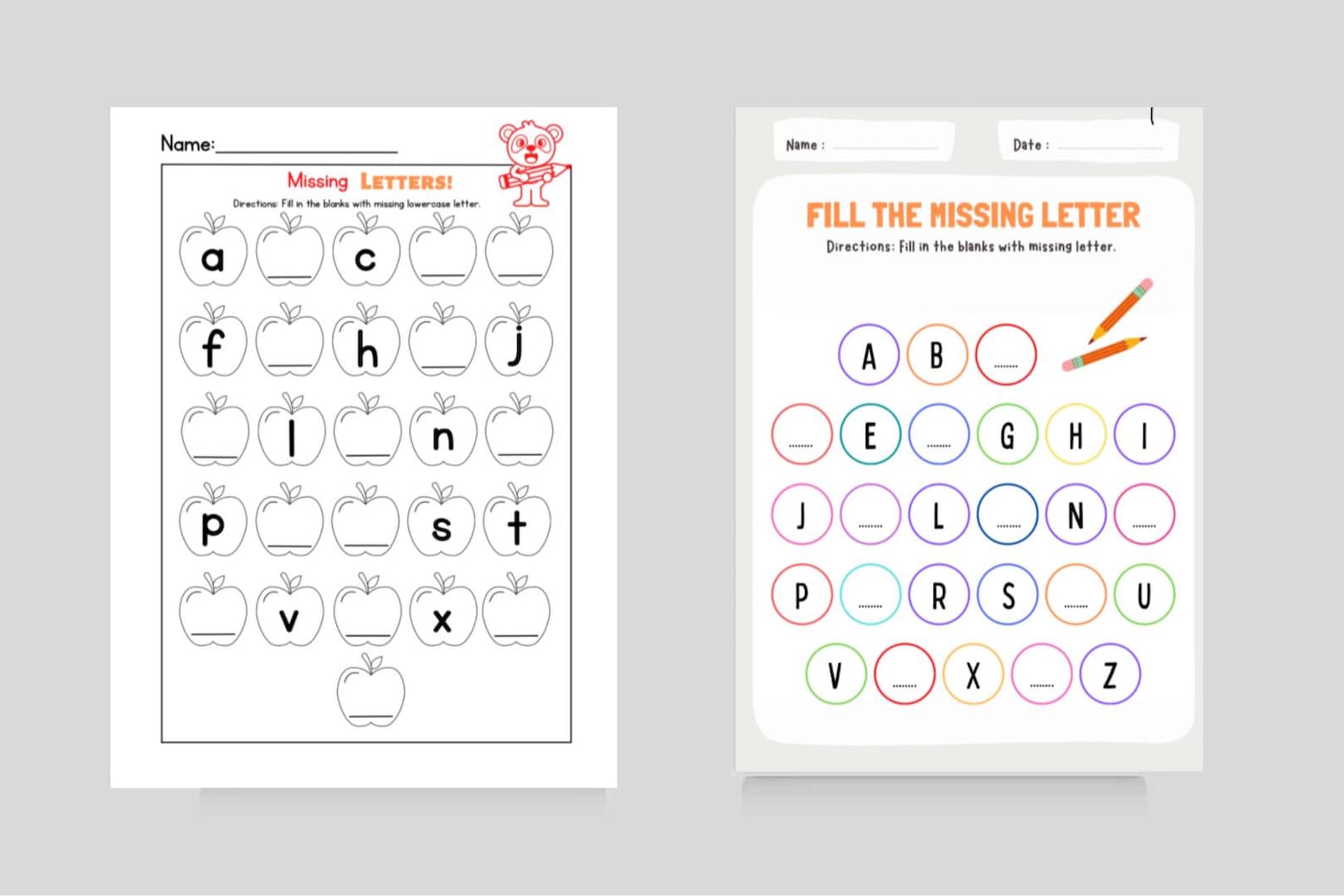 Missing Letters, Learn Alphabet, Preschool Worksheet, Printable Sheets ...