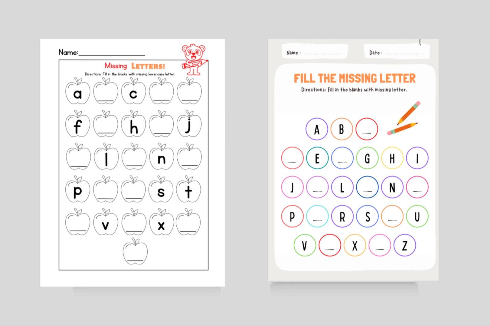 Missing Letters, Learn Alphabet, Preschool Worksheet, Printable Sheets ...