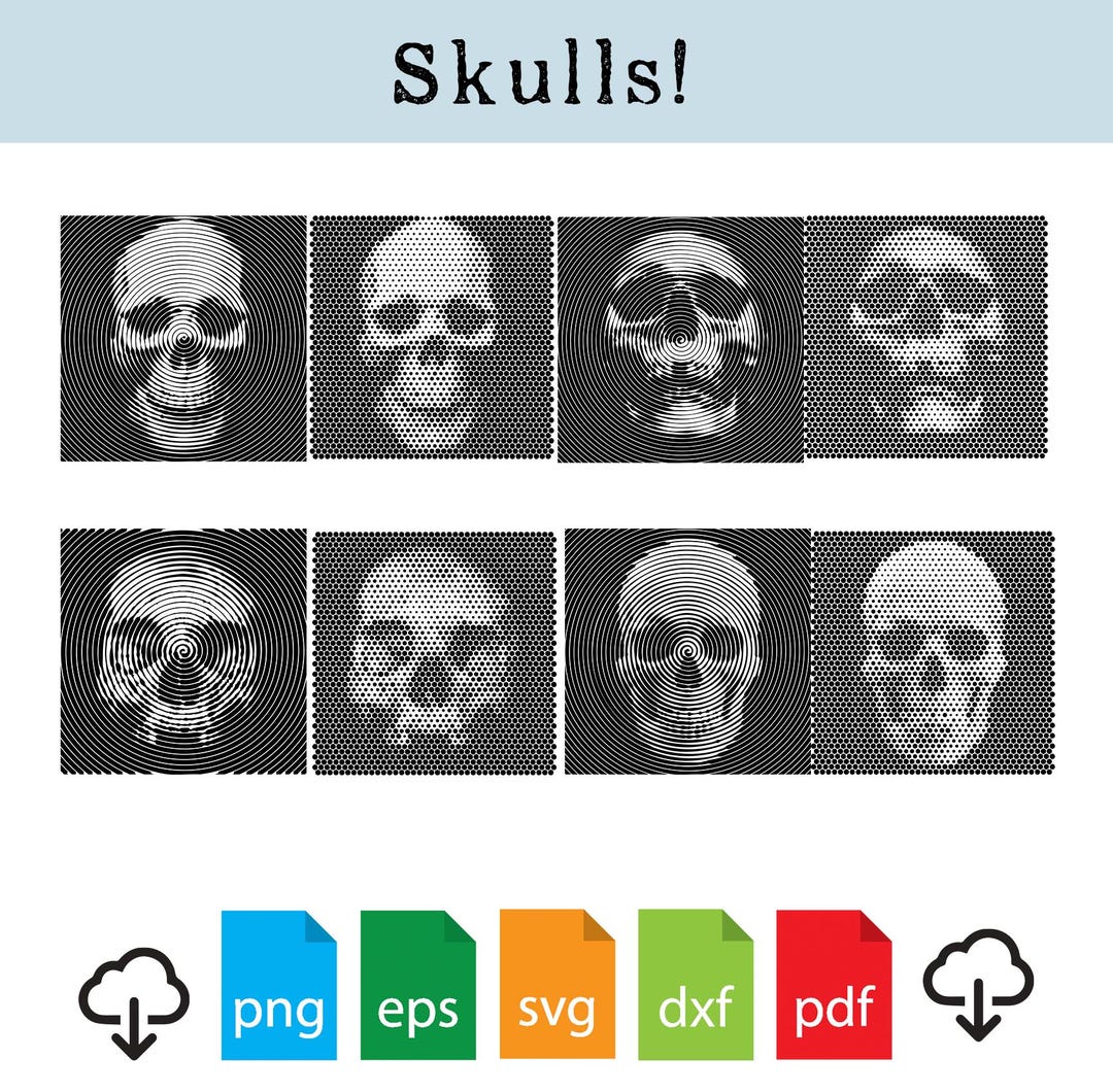 Skulls! - SVG Outline Silhouette Cameo Clipart Cutting Cricut Uscutter ...