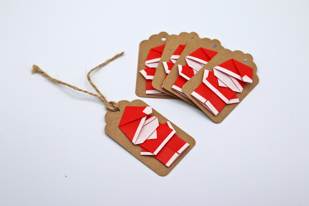 5 Origami Santa Gift Tags Strings Christmas Gift Tags Christmas ...