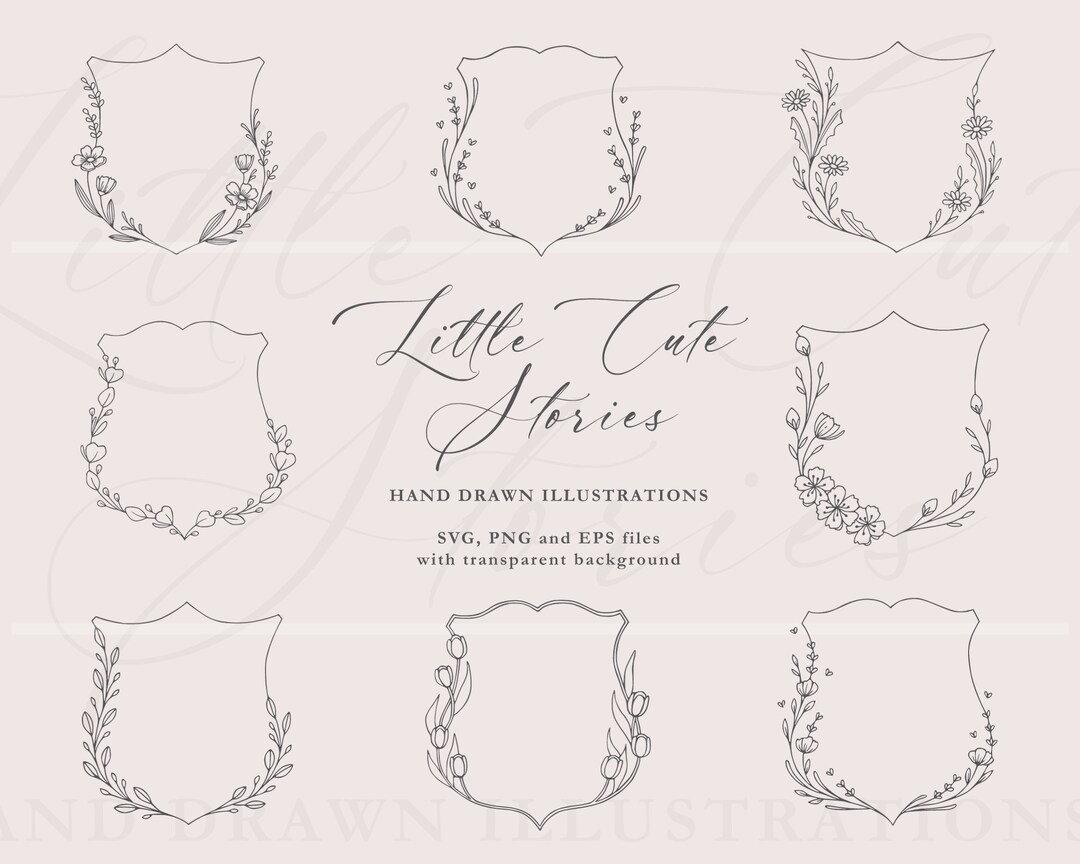 Shield Signs SVG Bundle, Floral Shield Signs PNG, Botanical Hand Drawn ...