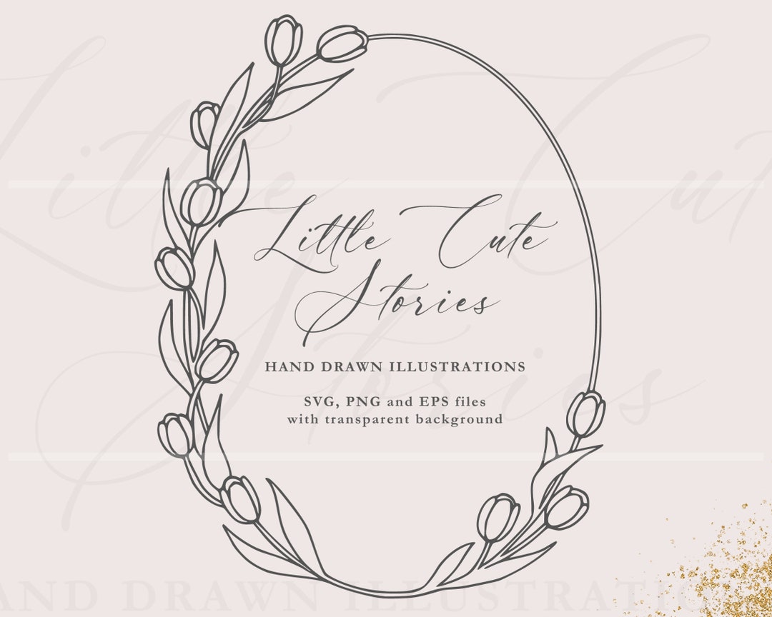 Tulips Oval Wreath | Botanical Hand Drawn Floral Garland | Clipart ...