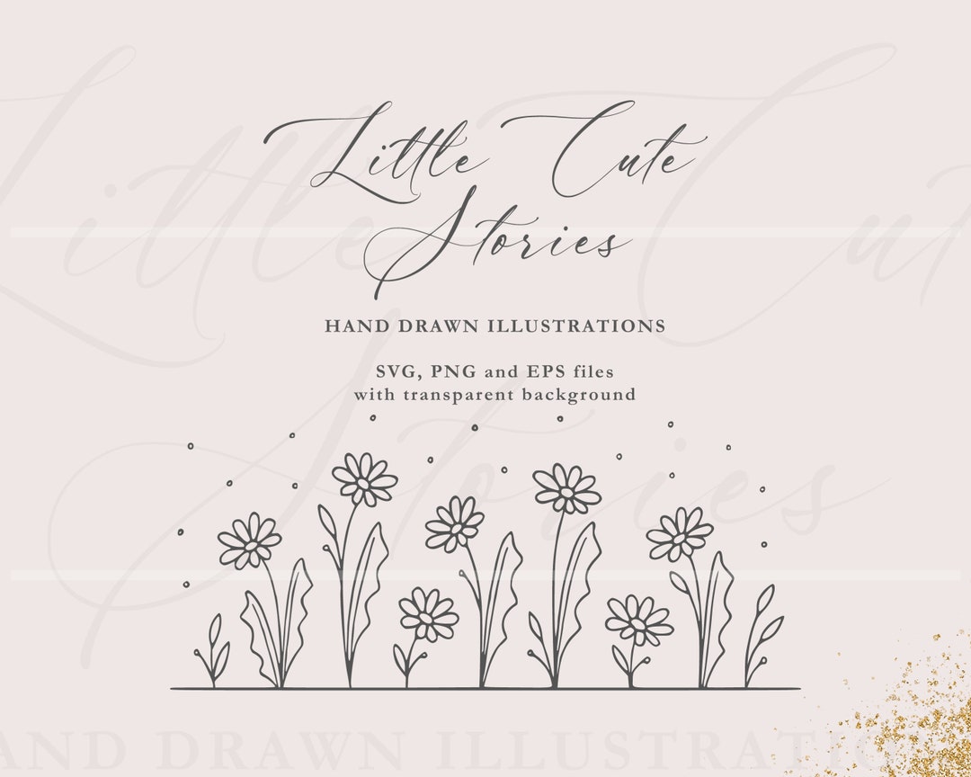 Daisies Border SVG, Flowers Line PNG, Hand Drawn Wildflower Border ...