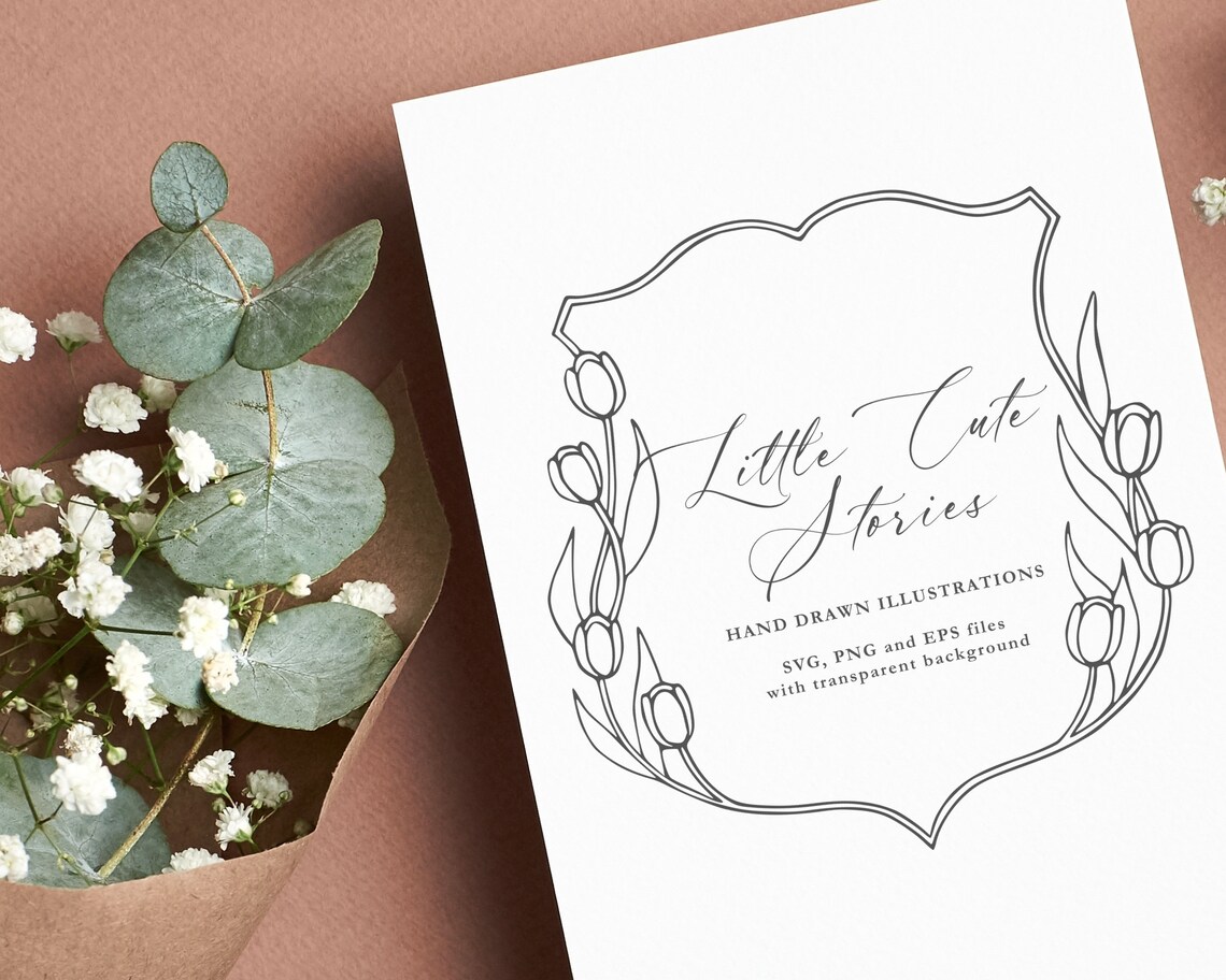 Tulips Shield Sign | Botanical Hand Drawn Illustrations | Engraving ...