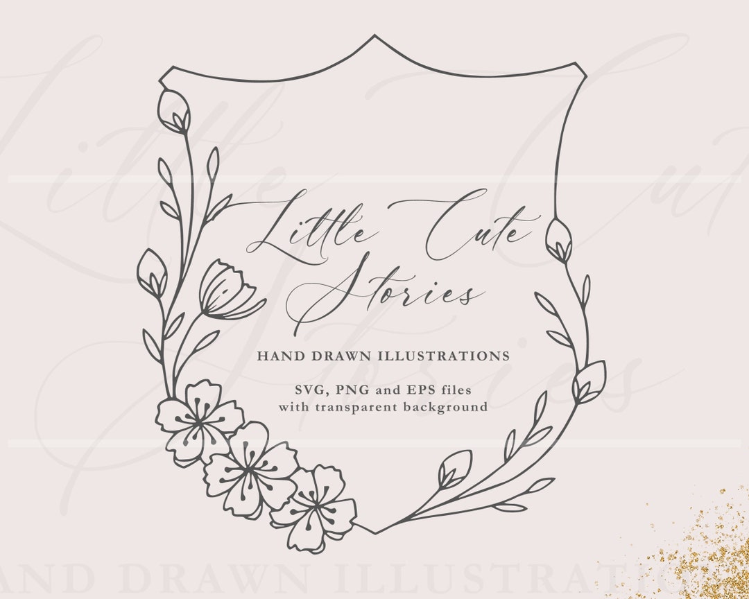Cherry Flowers Shield Sign | Botanical Hand Drawn Illustrations ...