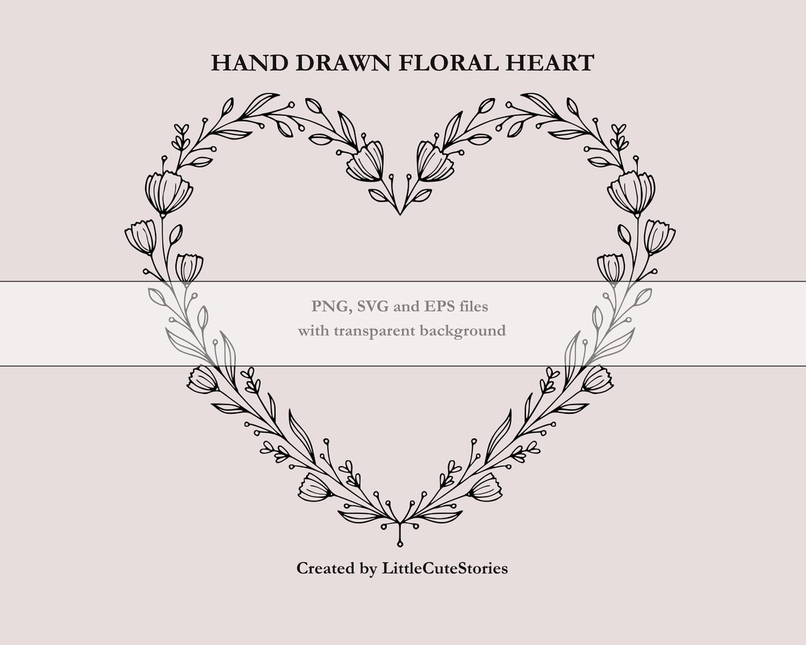 Flowers Heart Wreath Botanical Hand Drawn Illustrations - Etsy