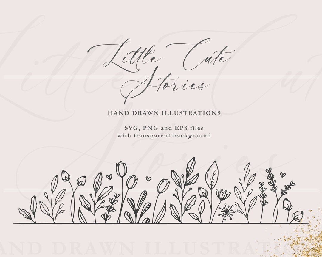 Flower Border SVG, Flowers Line PNG, Hand Drawn Wildflower Border ...