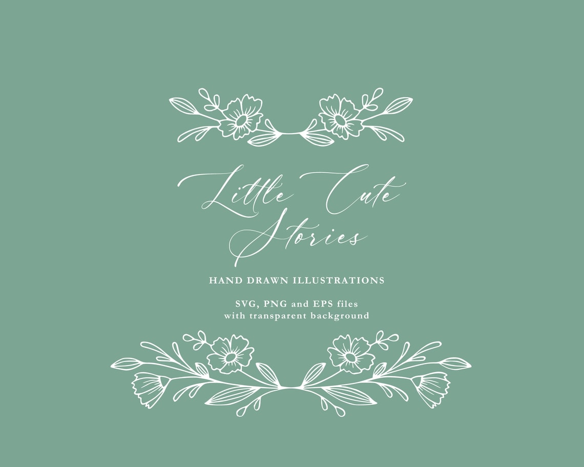 Flowers Separators SVG, Flower Branches PNG, Botanical Hand Drawn ...
