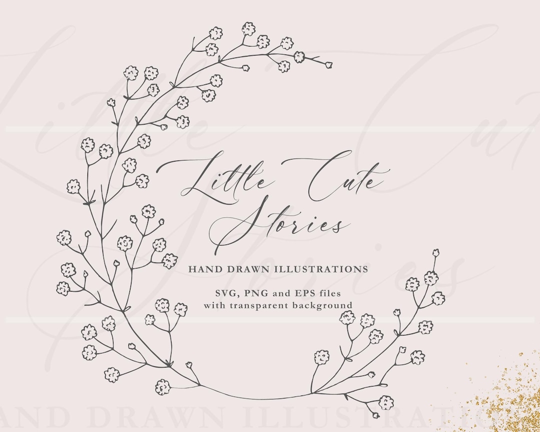 Gypsophila Wreath SVG, Botanical PNG, Hand Drawn Baby's Breath Garland ...