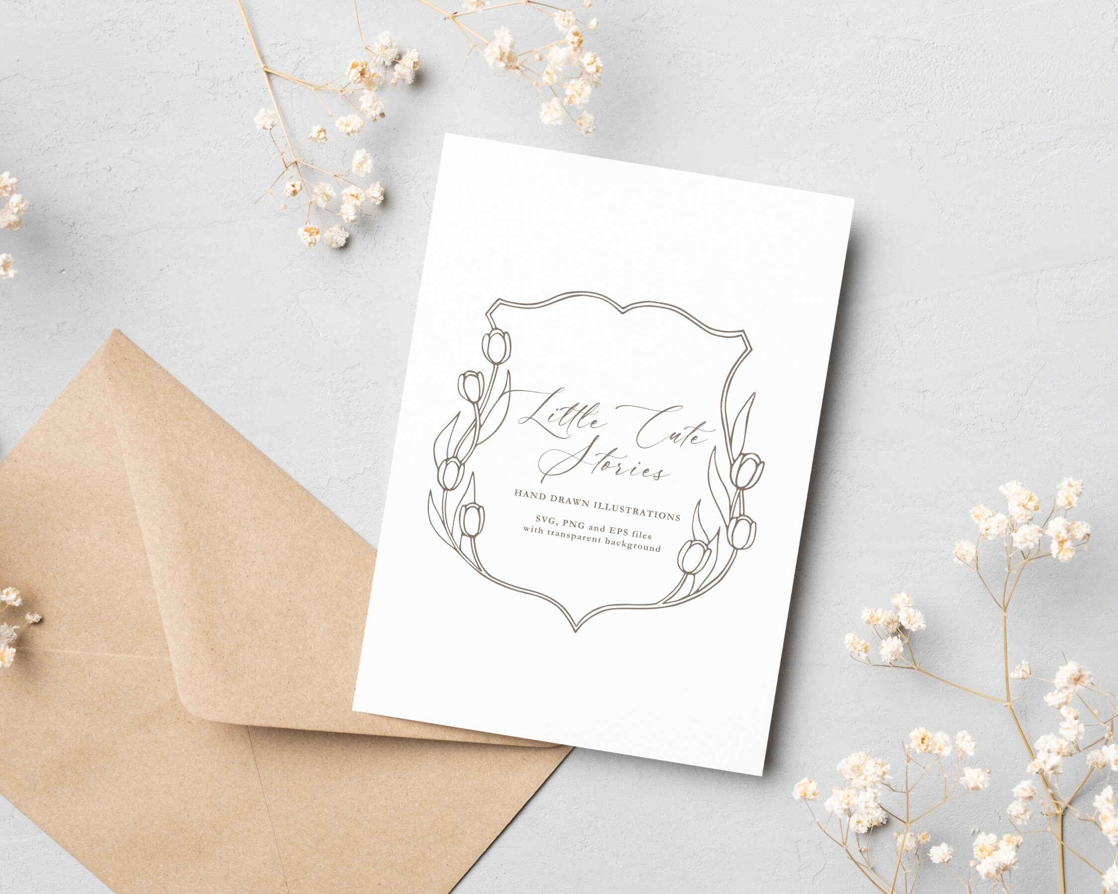Tulips Shield Sign | Botanical Hand Drawn Illustrations | Engraving ...