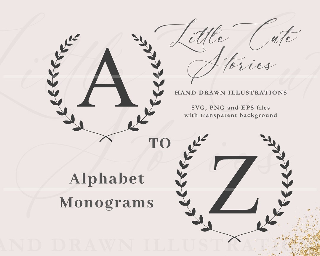 Laurel Alphabet Monogram Wreath Letters | SVG EPS PNG | Hand Drawn ...