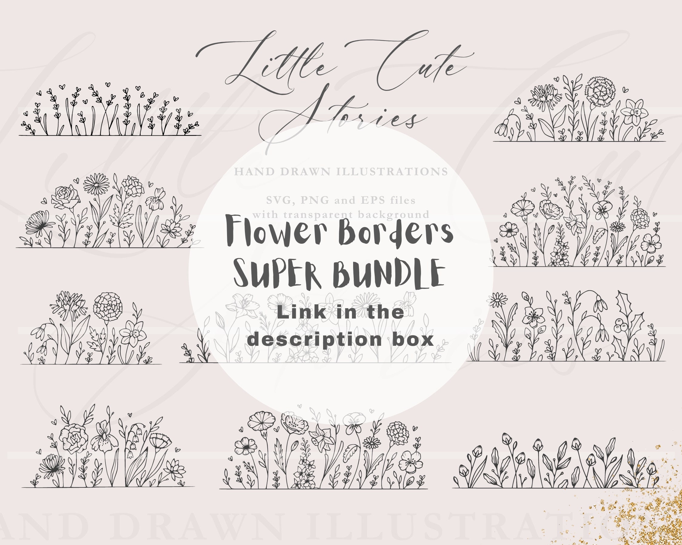 Floral Border SVG, Flowers Line PNG, Hand Drawn Wildflower Border ...