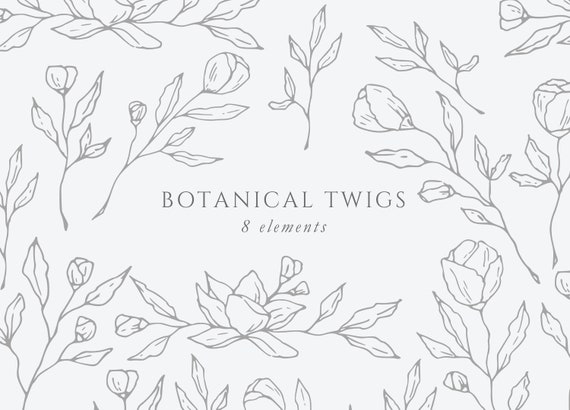 Fine Line Art Hand Drawn Twigs Botanical Elegant | Etsy