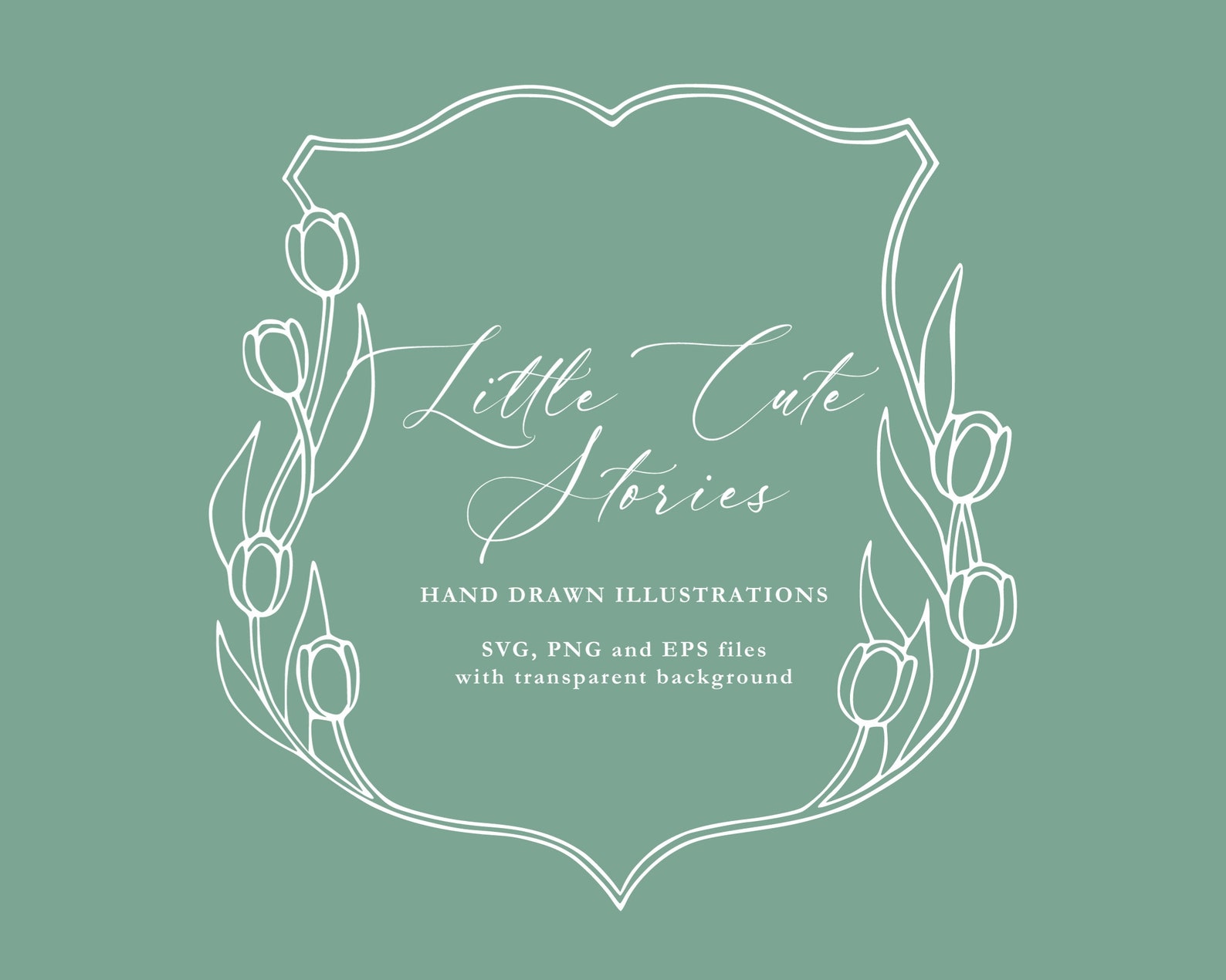 Tulips Shield Sign | Botanical Hand Drawn Illustrations | Engraving ...